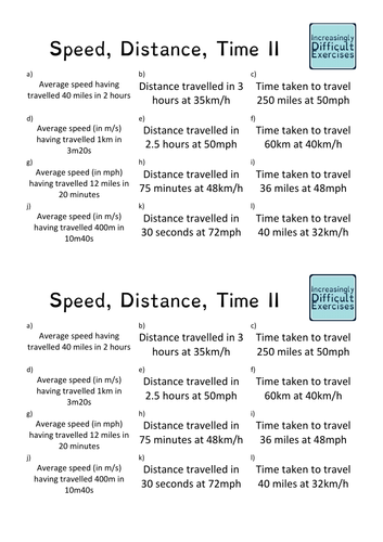 Increasingly Difficult Questions - Speed, Distance, Time 2 | Teaching ...