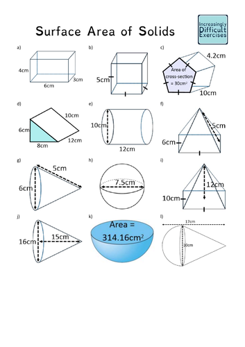 Increasingly Difficult Questions - Surface Area | Teaching Resources