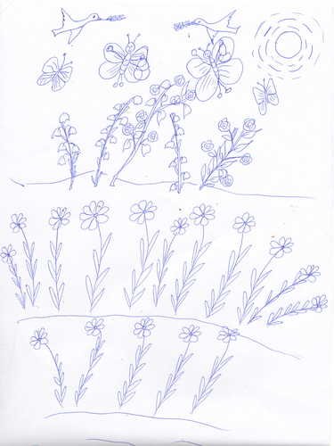A drawing of a field with flowers | Teaching Resources