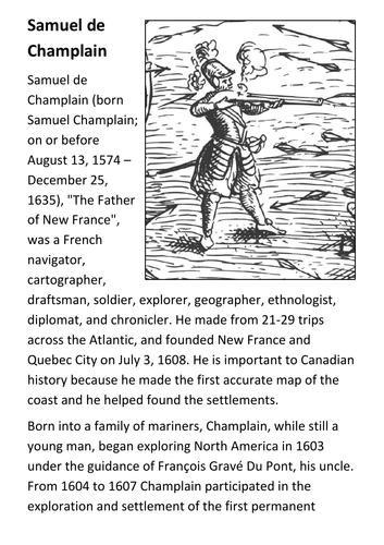 Samuel de Champlain Handout | Teaching Resources