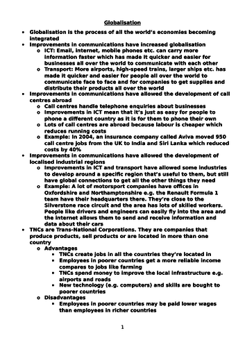 REVISION: "Globalisation" | Teaching Resources