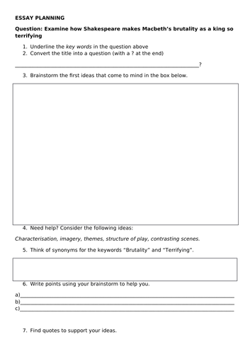 Essay planning for assessed writing - Macbeth | Teaching Resources