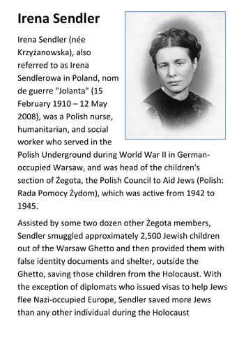 Irena Sendler Handout | Teaching Resources