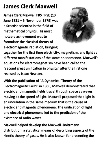 James Clerk Maxwell Handout | Teaching Resources