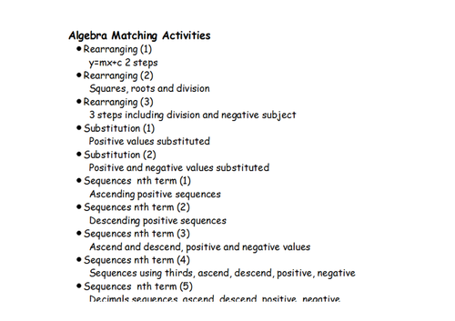 Algebra Matching Activities - Rearranging, Substituting and Nth Term of ...