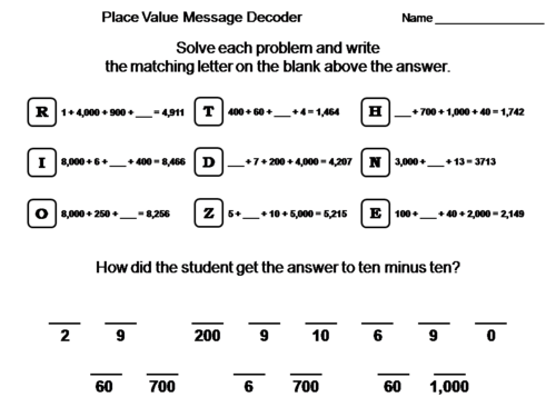 Place Value Activity Math Message Decoder Teaching Resources