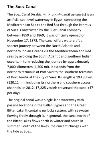 The Suez Canal Handout | Teaching Resources