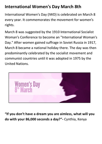 International Womens Day Handout | Teaching Resources