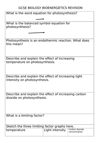 GCSE BIOENERGETICS REVISION AQA 9-1 | Teaching Resources