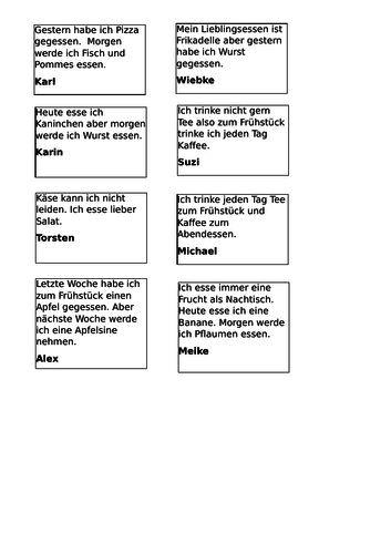 German food tenses reading | Teaching Resources