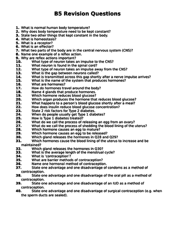 AQA 9-1 GCSE: B5 - Homeostasis and Response Revision Questions ... AQA 9-1 GCSE: B5 - Homeostasis and Response Revision Questions ...