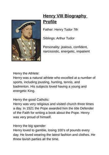 Henry VIII Biography Profile | Teaching Resources