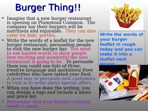 Burger Thing persuasive leaflet | Teaching Resources Burger Thing persuasive leaflet | Teaching Resources