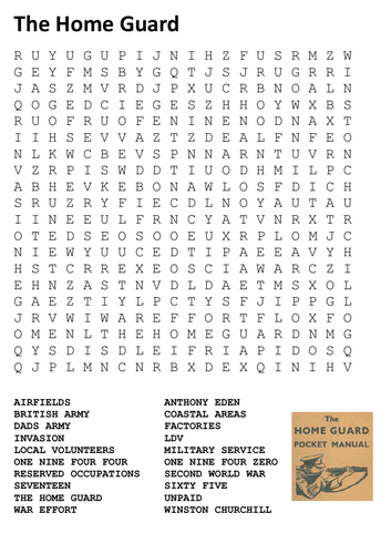 The Home Guard Word Search | Teaching Resources