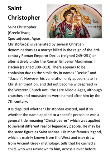 Saint Christopher Handout | Teaching Resources