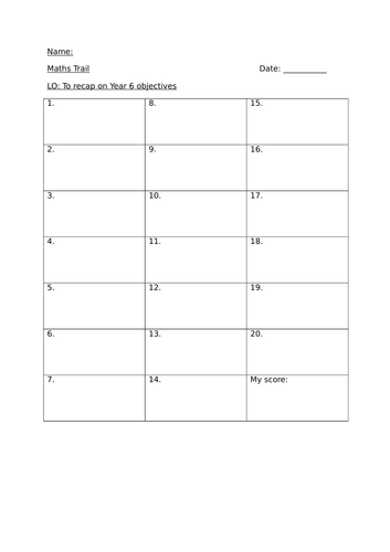 Maths Trail - Range of Year 6 objectives | Teaching Resources