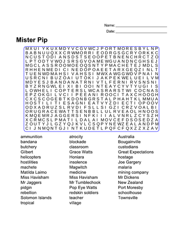 Mister Pip - Word Search | Teaching Resources