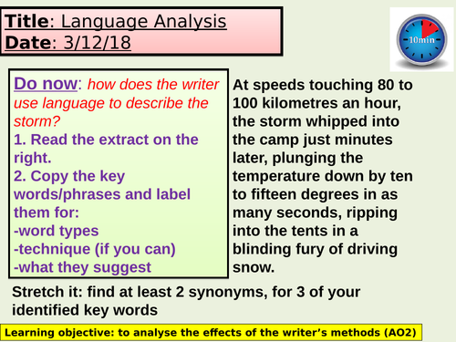 English Language Analysis Lesson | Teaching Resources