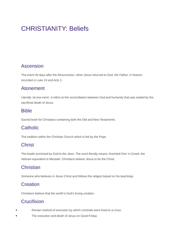 AQA RS GCSE Key Words Booklet Christianity: Beliefs | Teaching Resources