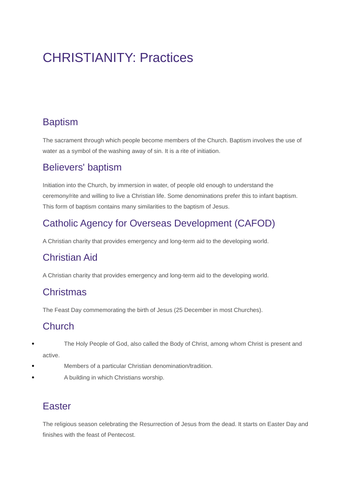 AQA RS GCSE Key Words Booklet Christianity: Practices | Teaching Resources AQA RS GCSE Key Words Booklet Christianity: Practices | Teaching Resources