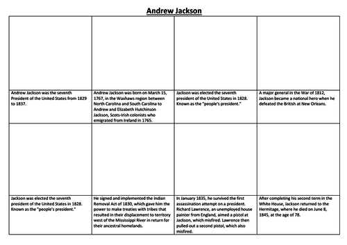 Andrew Jackson Comic Strip and Storyboard | Teaching Resources