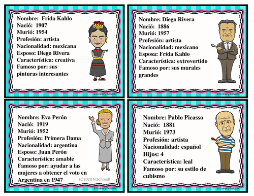 Hispanic Leaders Spanish Character Cards: Hispanos Famosos 20 Mini Bios ...