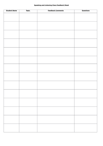 Speaking and Listening Feedback Sheet | Teaching Resources Speaking and Listening Feedback Sheet | Teaching Resources