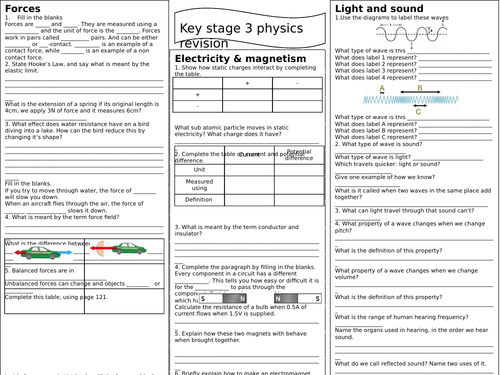 Low ability physics revision for KS3 | Teaching Resources