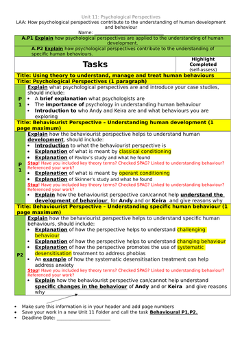 New Level 3 Btec Unit 11 Psychological Perspectives Whole Unit Teaching Resources 