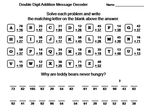 Double Digit Addition Activity: Math Message Decoder | Teaching Resources