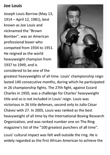 Joe Louis Handout | Teaching Resources