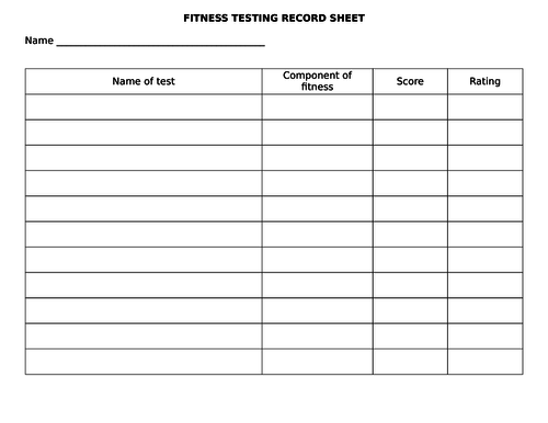 Fitness Testing Cards and Ratings | Teaching Resources