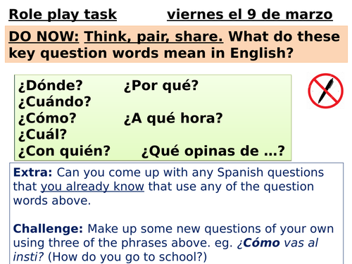 GCSE Spanish (9-1) Role play task | Teaching Resources