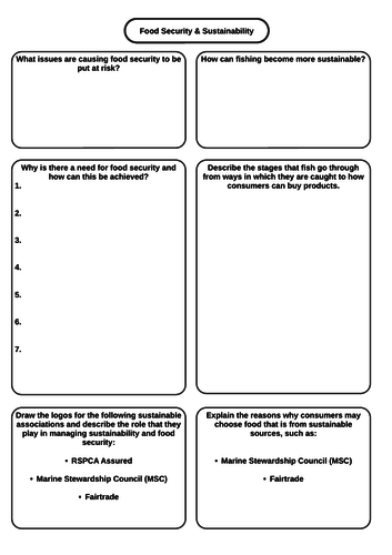 Sustainability Question Sheet | Teaching Resources