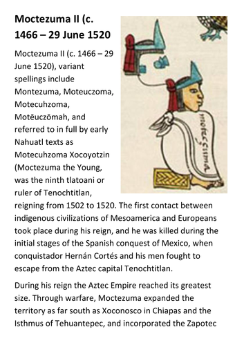 Moctezuma II Handout | Teaching Resources