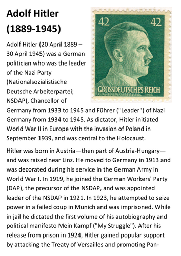 Adolf Hitler Handout | Teaching Resources