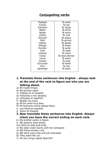 Conjugating regular verbs in present | Teaching Resources