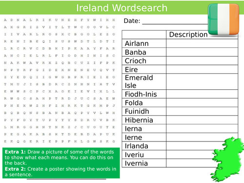 Words for Ireland Wordsearch Sheet Geography Countries Starter Activity ...