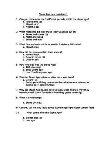 Stone Age Quiz by mulroym | Teaching Resources