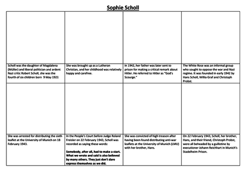 Sophie Scholl Comic Strip and Storyboard | Teaching Resources