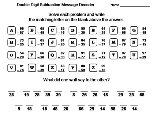 Double Digit Subtraction Activity: Math Message Decoder | Teaching ...