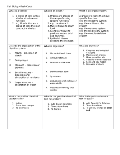 Flash cards Cell Biology and Organisation AQA GCSE Trilogy/Biology ...