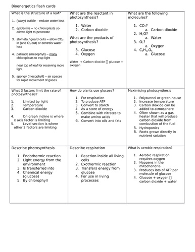 Flash cards Bioenergetics revision AQA GCSE Biology/ Trilogy | Teaching ...