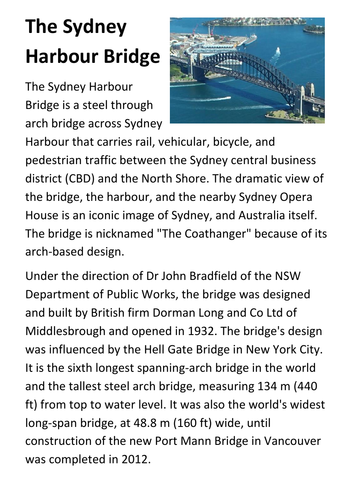 The Sydney Harbour Bridge Handout | Teaching Resources