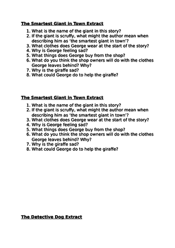 3 x KS1 Reading Comprehension using extracts from Julia Donaldson ...