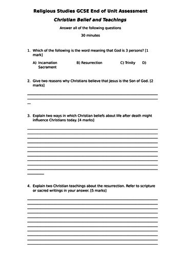 AQA GCSE RS Spec A (1-9) Christian Beliefs and Teachings Assessment by ... AQA GCSE RS Spec A (1-9) Christian Beliefs and Teachings Assessment by ...