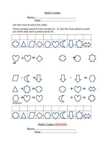 Math Code Worksheets Code | LoveToTeach.org