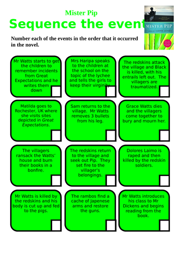 Mister Pip - Sequence the Events | Teaching Resources