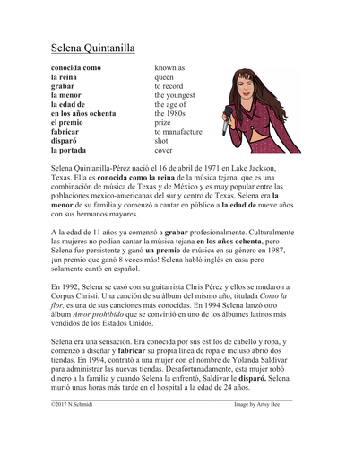 Selena Quintanilla Biografía Biography + Worksheet | Teaching Resources