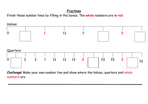 Fractions on a number line for halves and quarters worksheets ... Fractions on a number line for halves and quarters worksheets ...